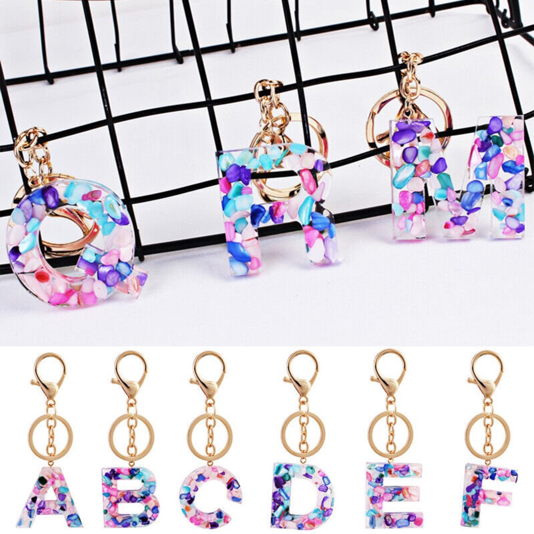Alphabet Keyring A-Z Initials Letter Key Ring Shiny Coloful Key Chain A ...