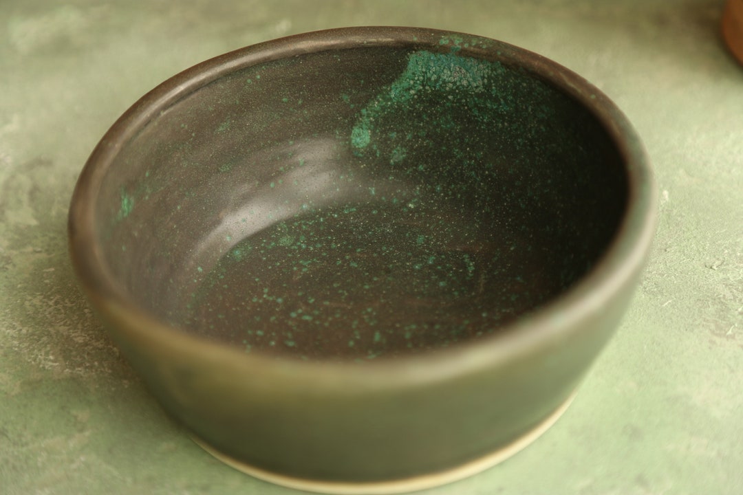 Vintage Emerald Green Pottery Bowl Handmade Ceramic Speckled - Etsy