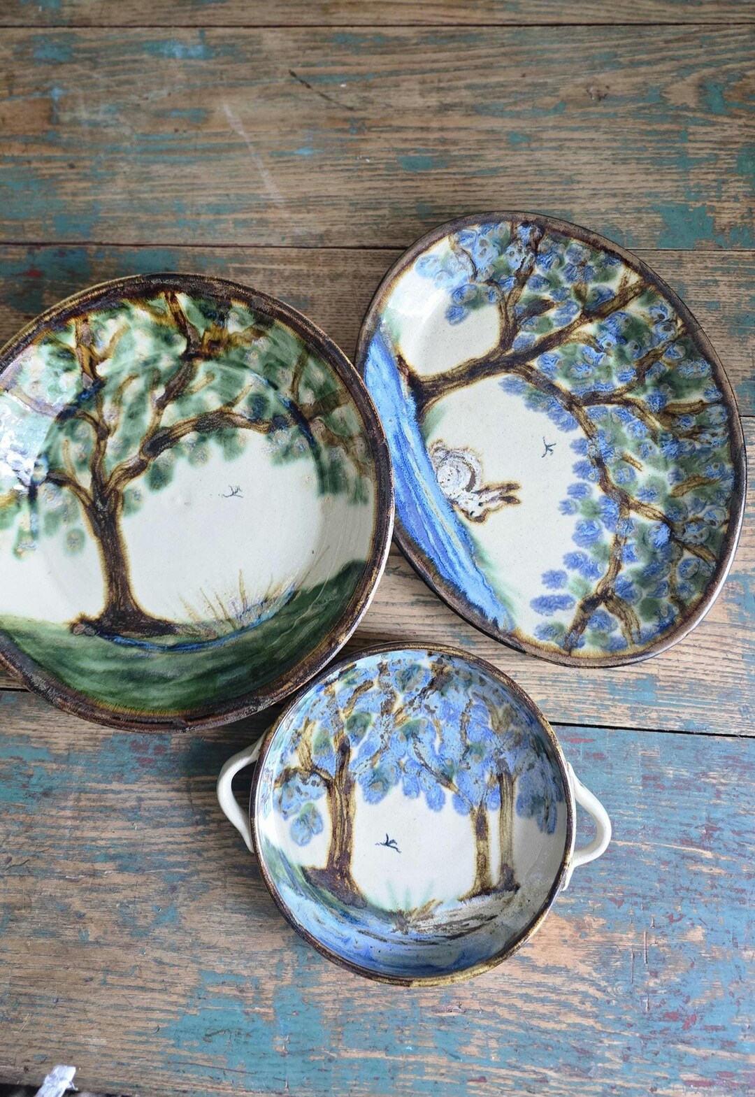 Hand-painted Ceramic Bowls Tray Platter Baking Dish With Nature ...