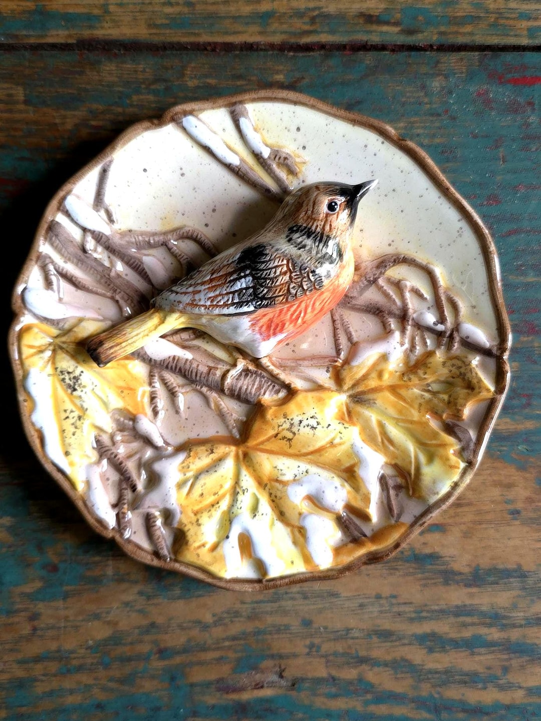 Vintage GANZ 3D Bird Wall Hanging Ceramic Plate Fall Decor Art Leaves ...