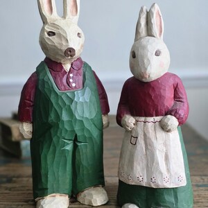 Vintage Rabbit Figurines Couple Set Peter Rabbit’s Parents Rustic Folk ...