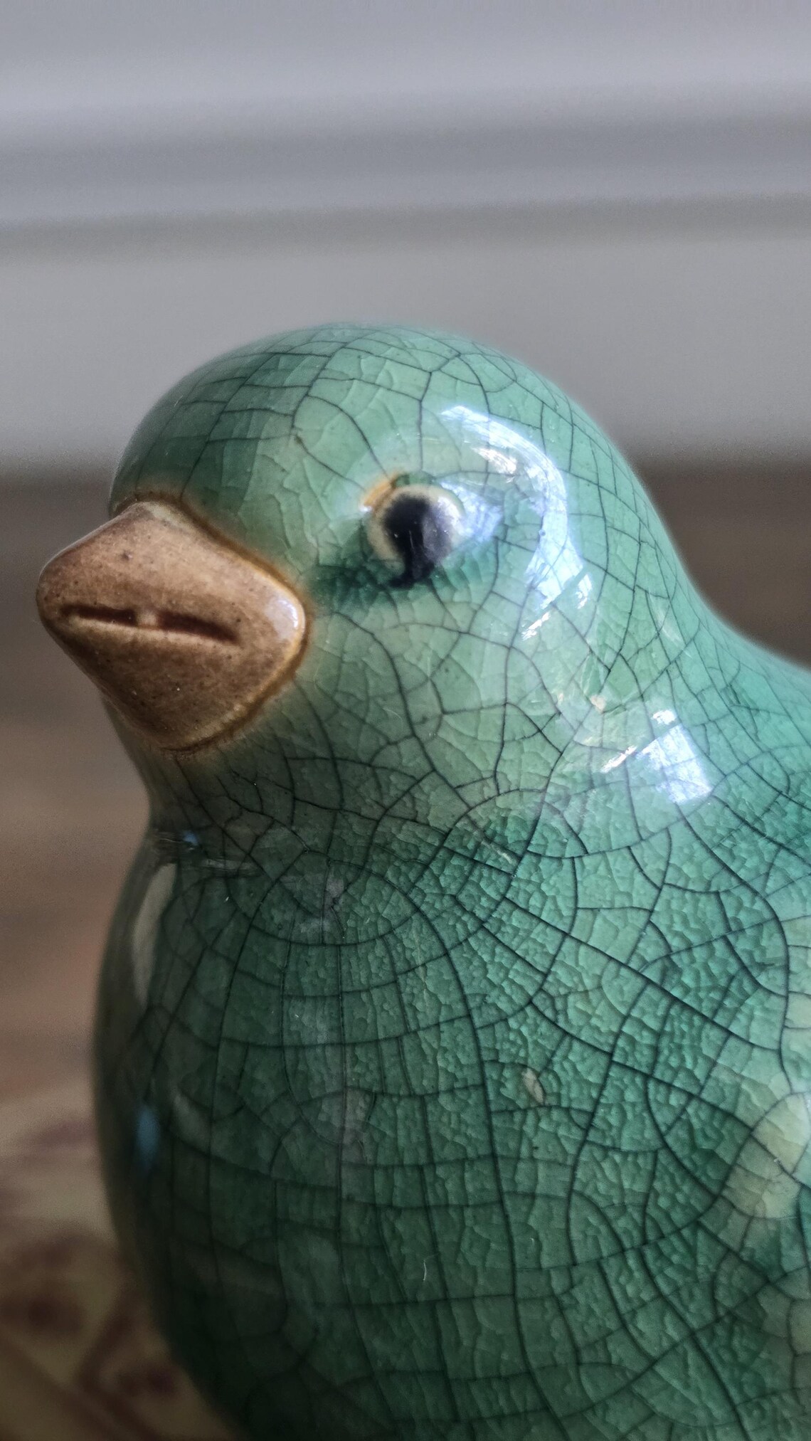 A Pair of Vintage Glazed Green Teal Ceramic Birds Figurines With ...