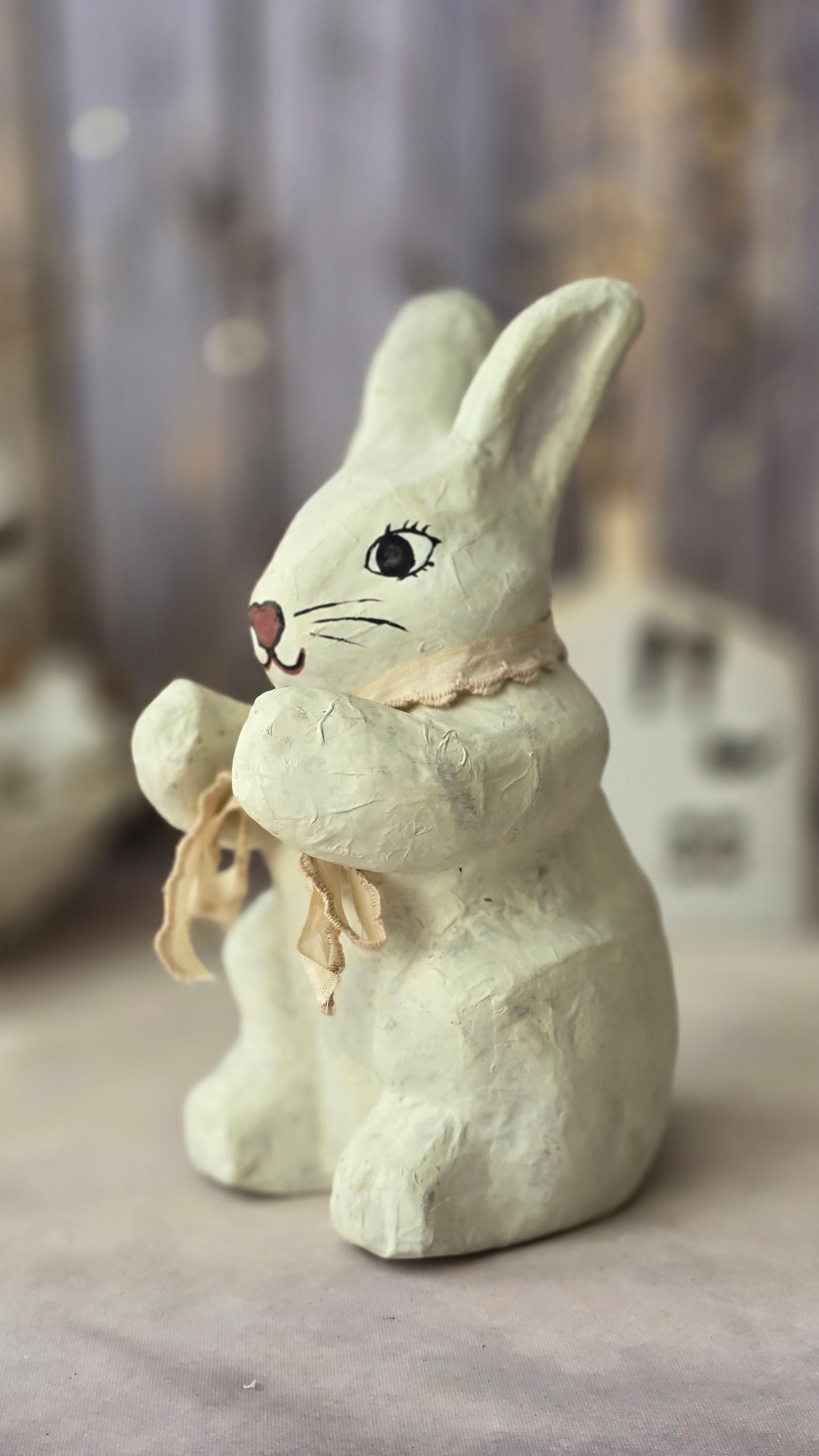 White Paper Mache Rabbit Bunny Figurine Vintage Shabby Chic Rustic ...