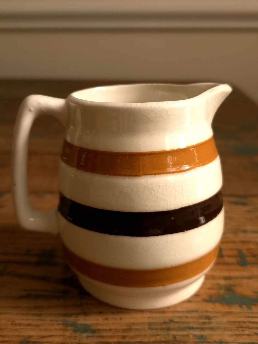 Vintage Carrigaline Striped Brown Beige Ceramic Creamer Ireland Mini ...