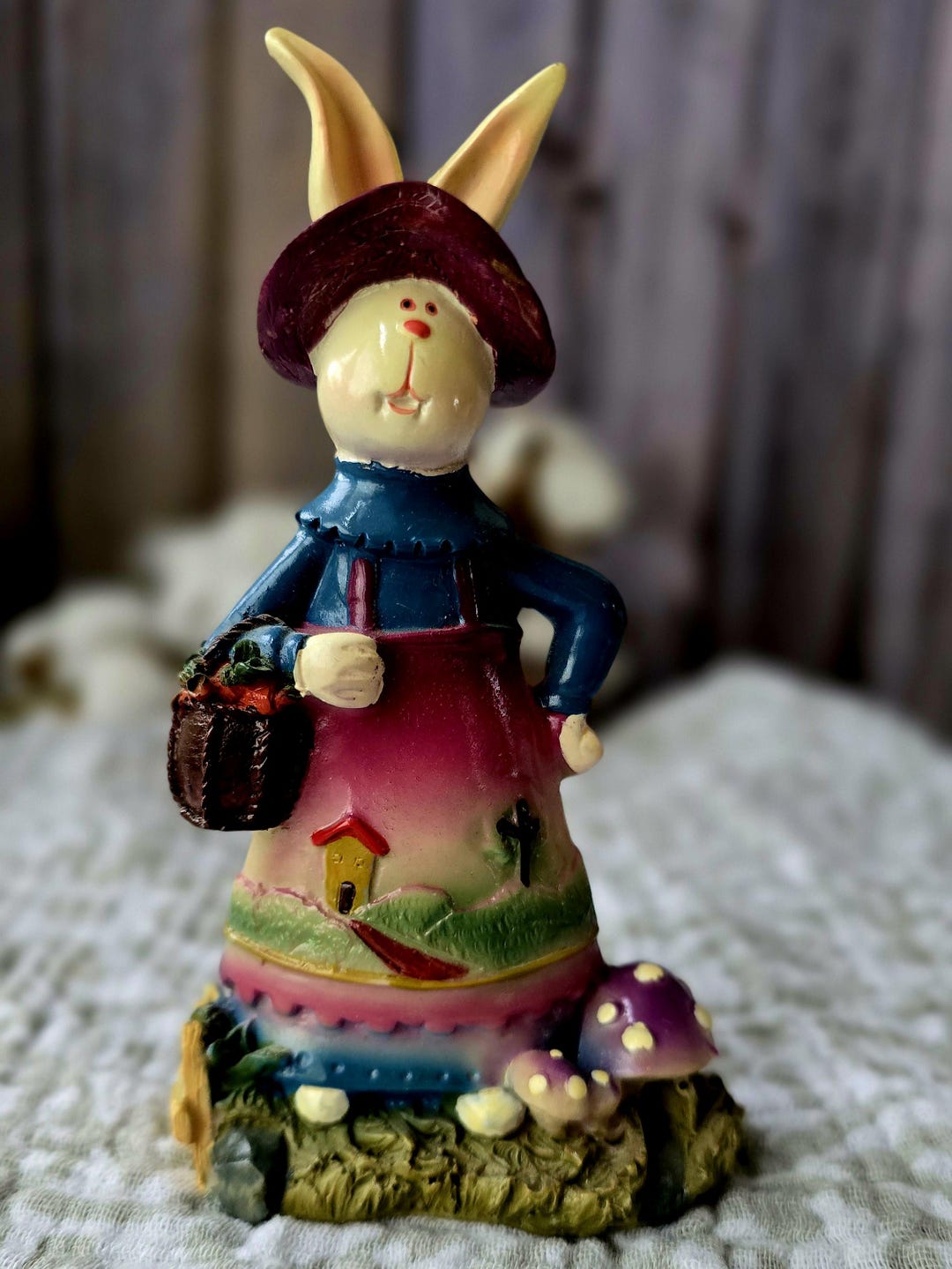 Whimsical Vintage Easter Bunny Figurine With Basket – Hand-painted ...