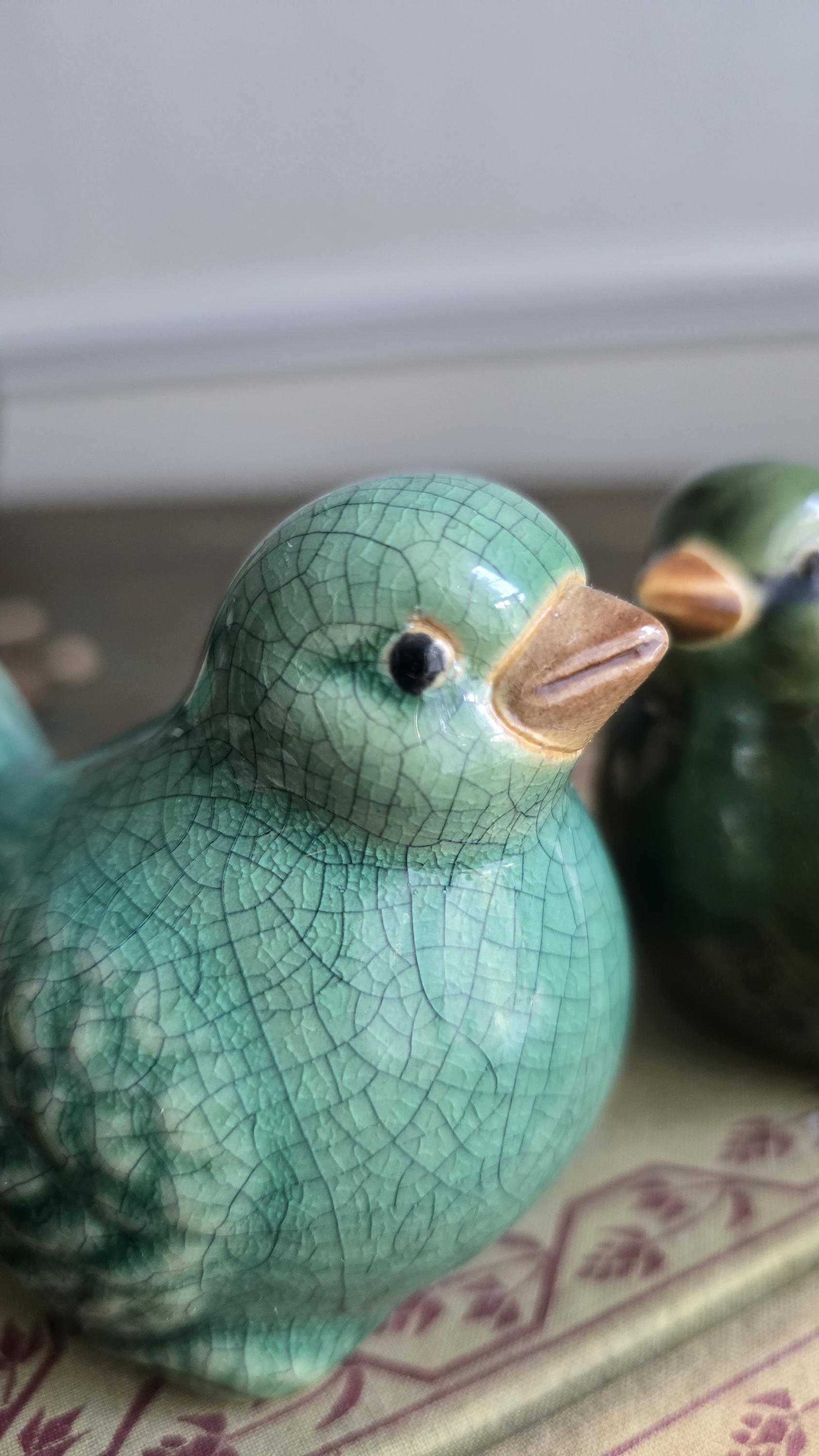 A Pair of Vintage Glazed Green Teal Ceramic Birds Figurines With ...