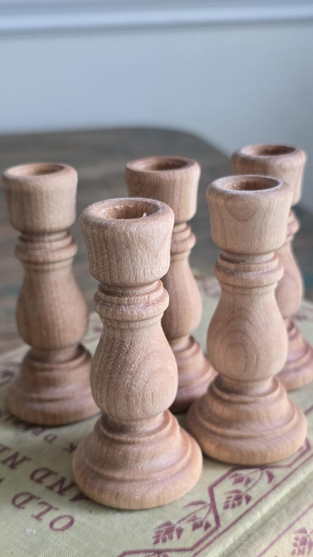 Set of 5 Vintage-style Wooden Candlesticks Unfinished Wood Mini Petite ...