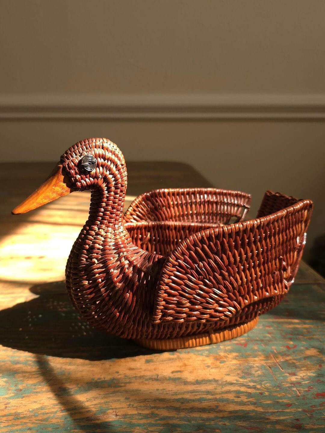 Wicker Rattan Duck Basket Vintage Wooven Brown Planter Country ...