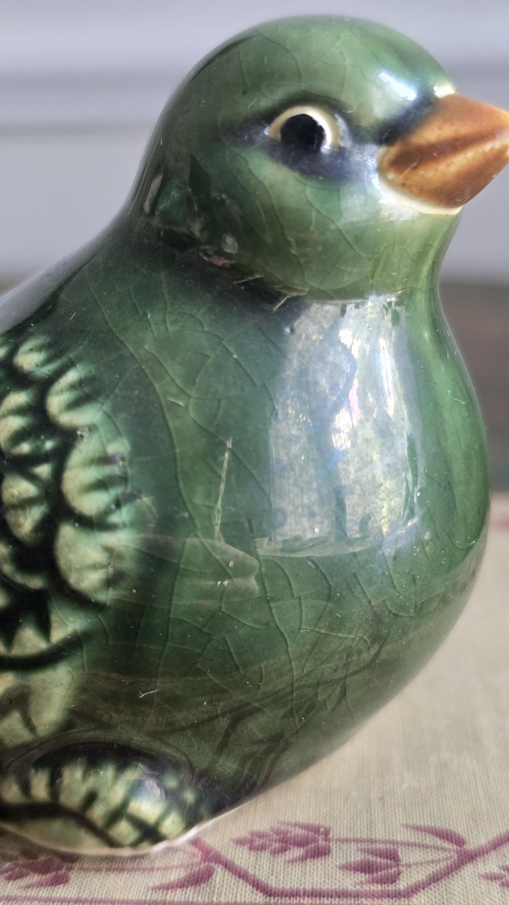 A Pair of Vintage Glazed Green Teal Ceramic Birds Figurines With ...