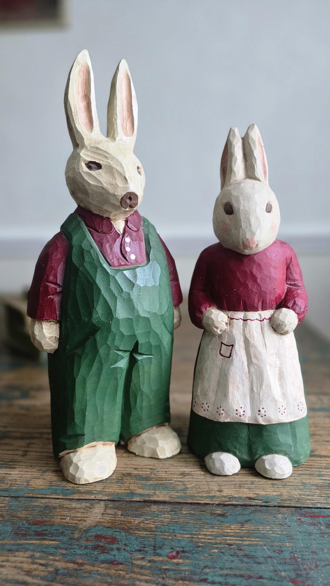 Vintage Rabbit Figurines Couple Set Peter Rabbit’s Parents Rustic Folk ...