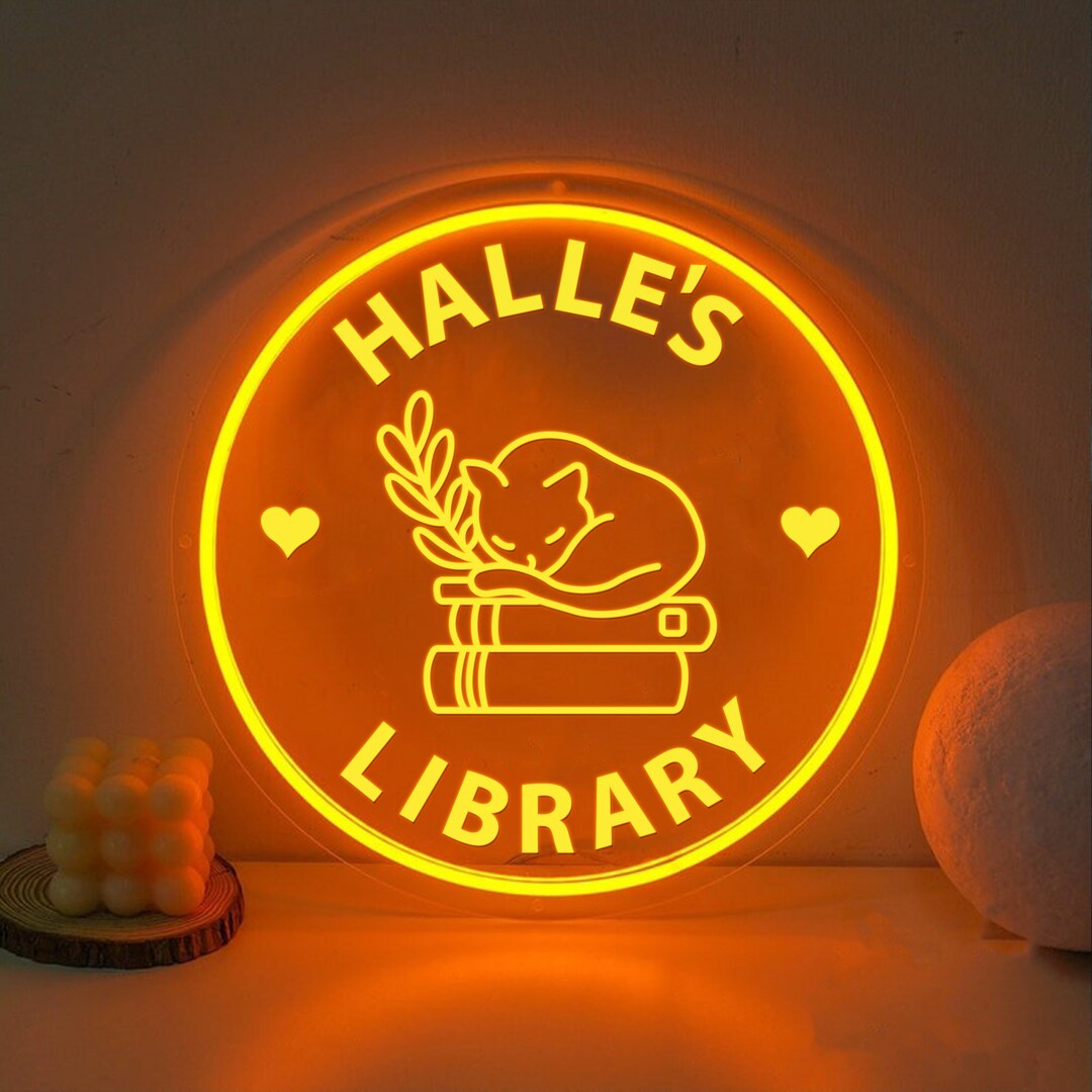 Library Neon Sign, Library LED Sign, Custom Name Library Neon Sign ...