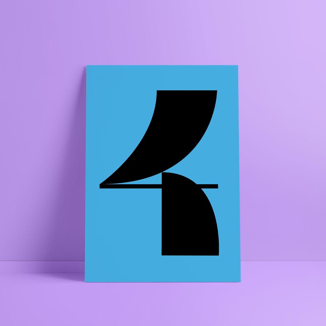 NUMBER PRINTABLE POSTER Number 4. Custom Made Font. Figure. Digit. Four ...