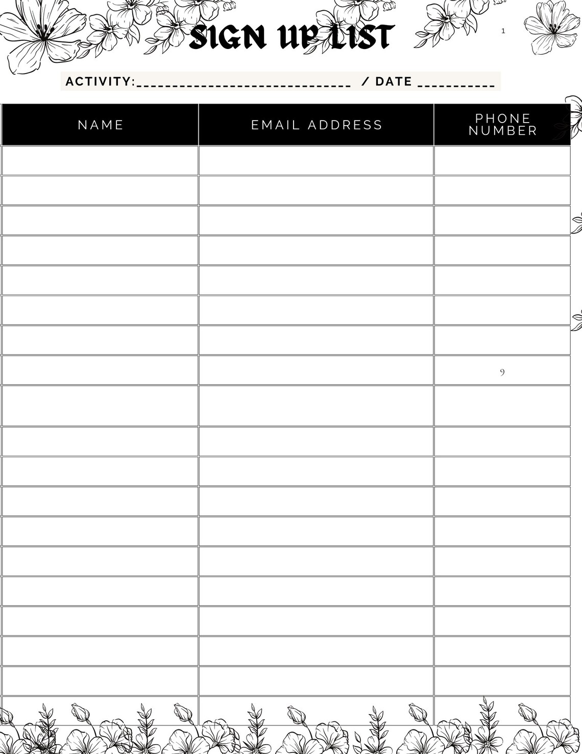 Printable Sign up Sheet, Email Sign Up, Customer Sign In, Sign up Form ...