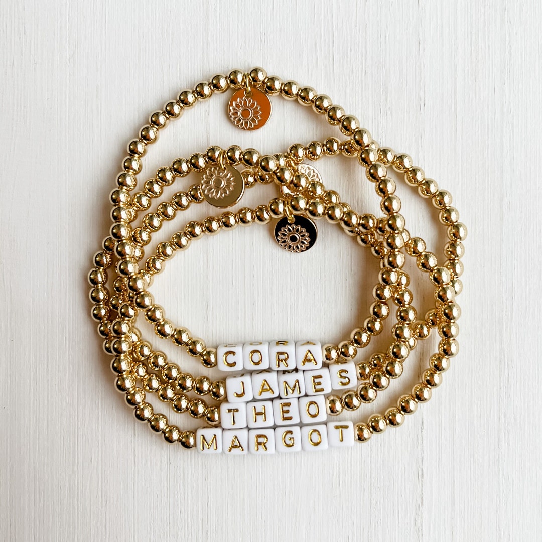 Gold Stacking Personalized Bracelet | Gold Name Bracelet | Words ...
