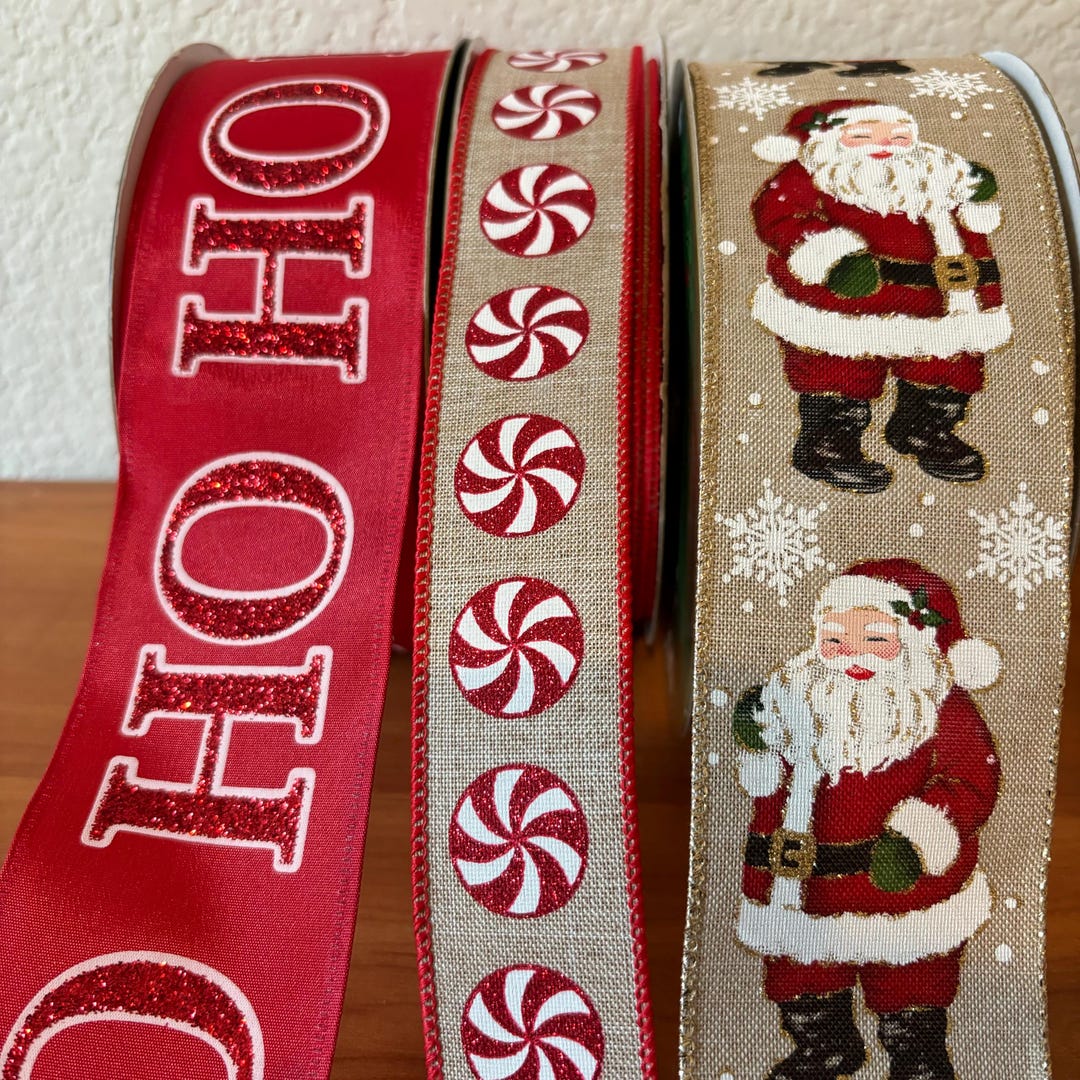 SANTA RIBBON Bundle 5yds15 Feet of EACH Wired Ribbon Santa Ho Ho Ho and ...