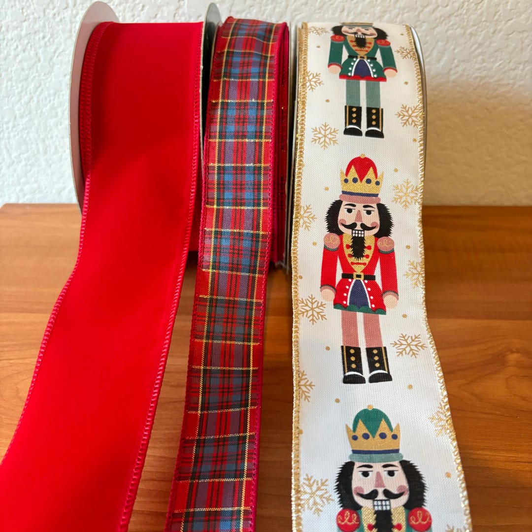 NUTCRACKER RIBBON Bundle 5 Yards= 15 Feet EACH Wired Ribbon Red Velvet ...