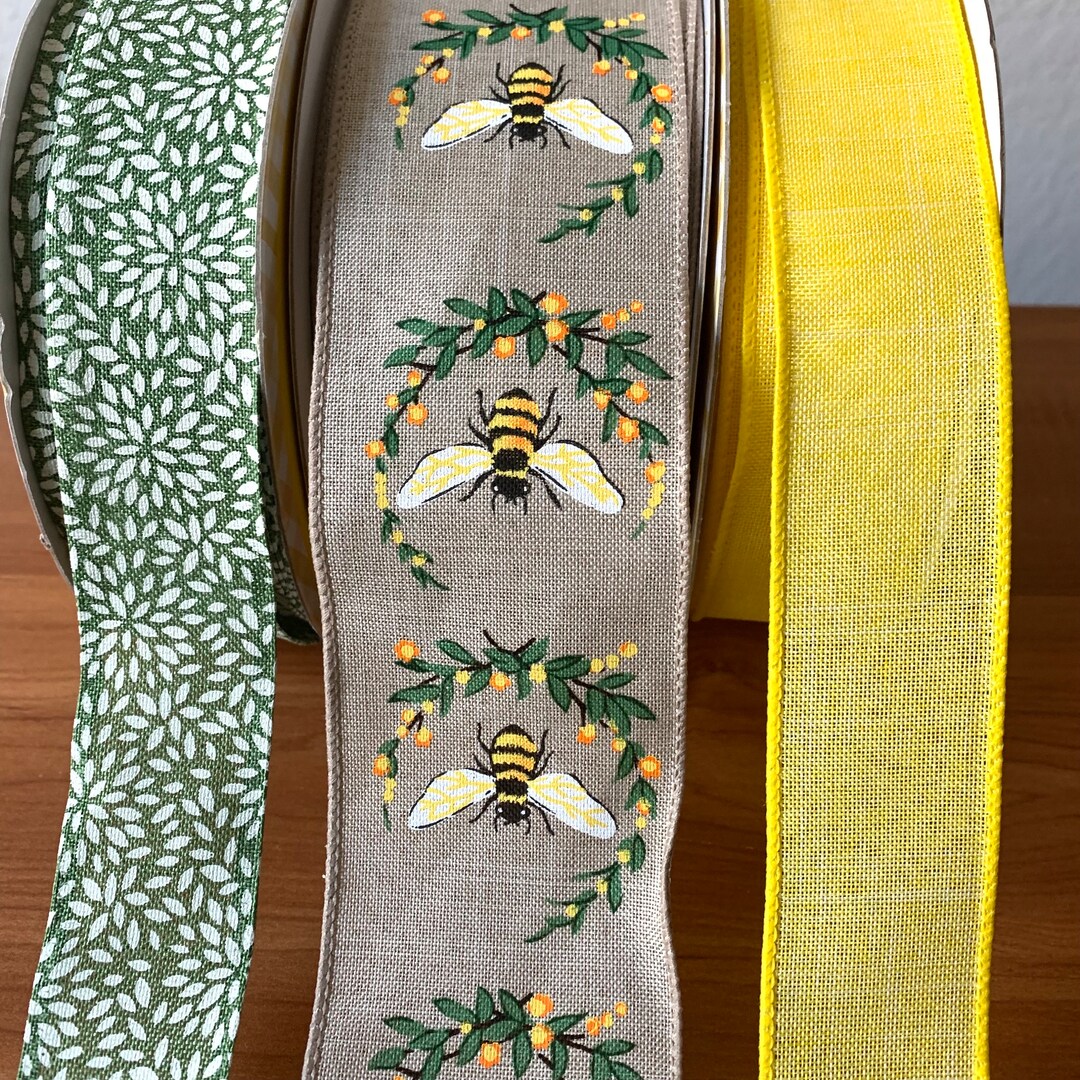 BEE RIBBON Bundle Wired Spring Summer Bee Burlap, Yellow and Green ...