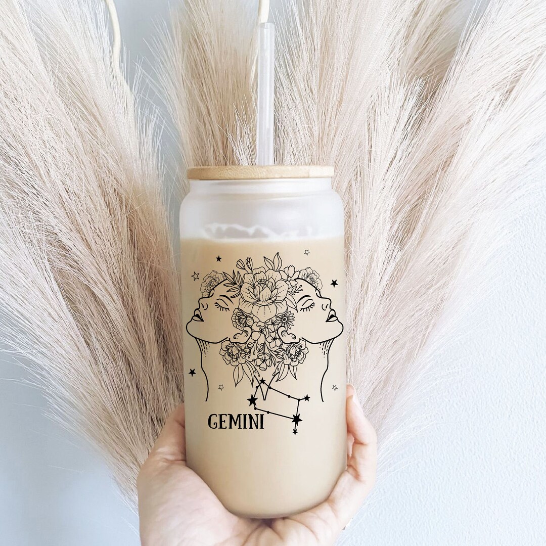 Floral Zodiac Iced Coffee Cup With Name Lid & Straw Birth Zodiac Sign ...