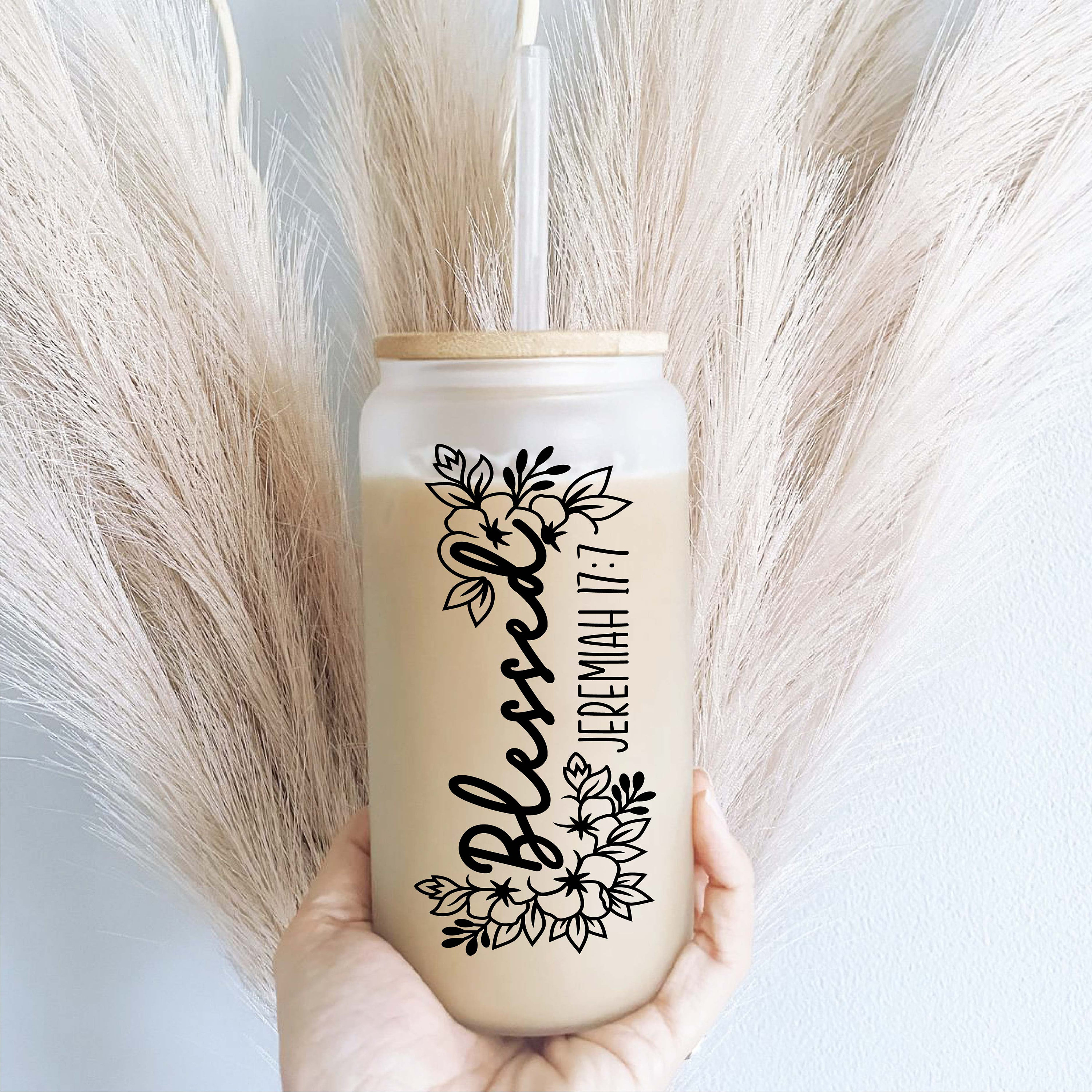 Bible Verse Gift Iced Coffee Glass Cup With Lid and Straw Blessed ...