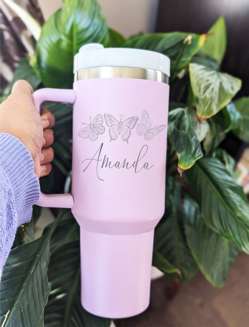 Personalized Butterfly Tumbler With Handle: Custom 40 Oz Gift - Etsy