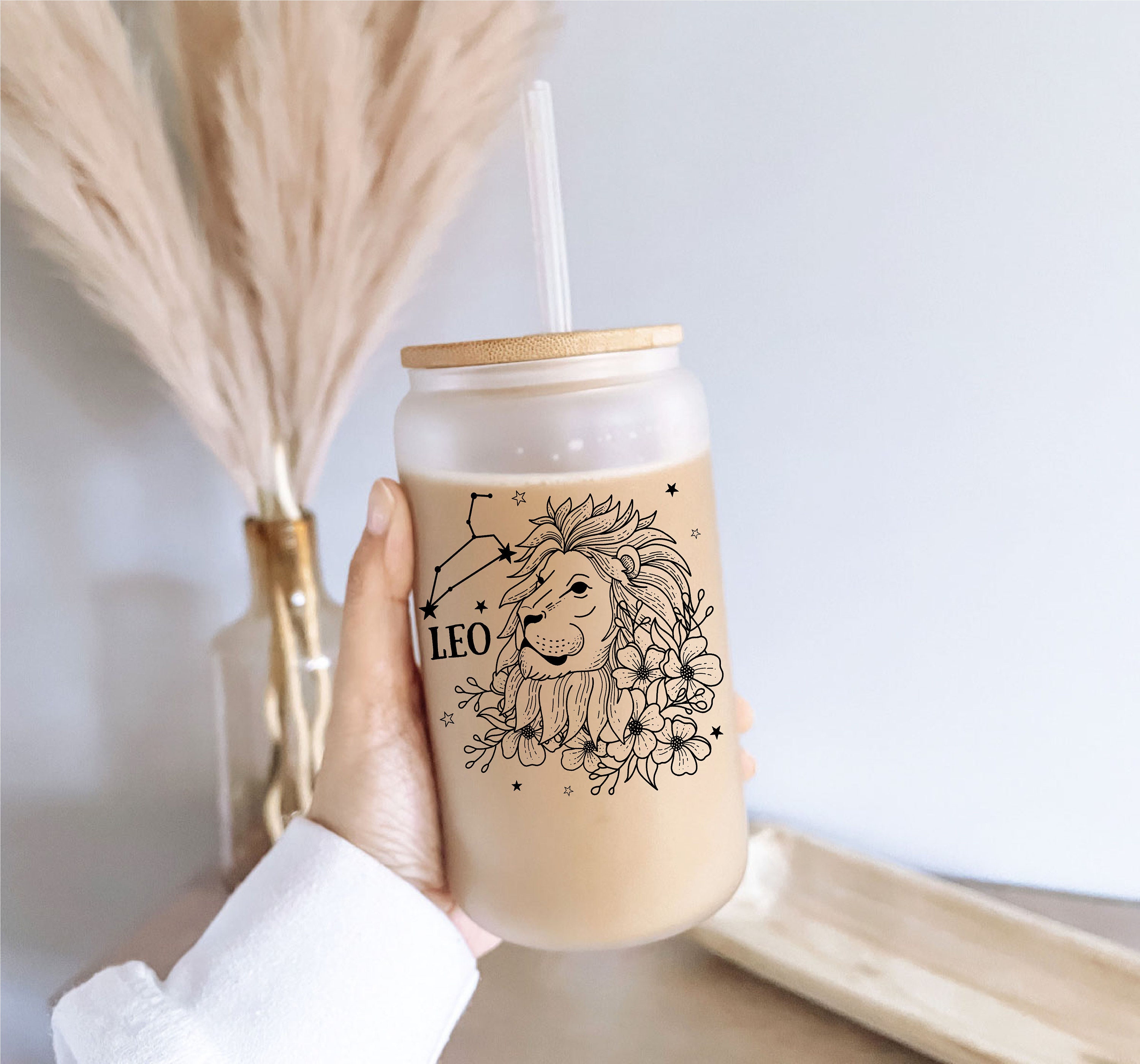 Floral Zodiac Iced Coffee Cup With Name Lid & Straw Birth Zodiac Sign ...
