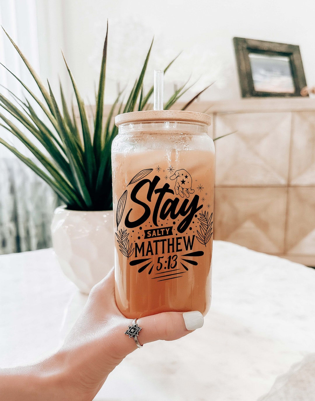 Stay Salty Matthew Christian Iced Coffee Glass Cup With Lid Christian ...