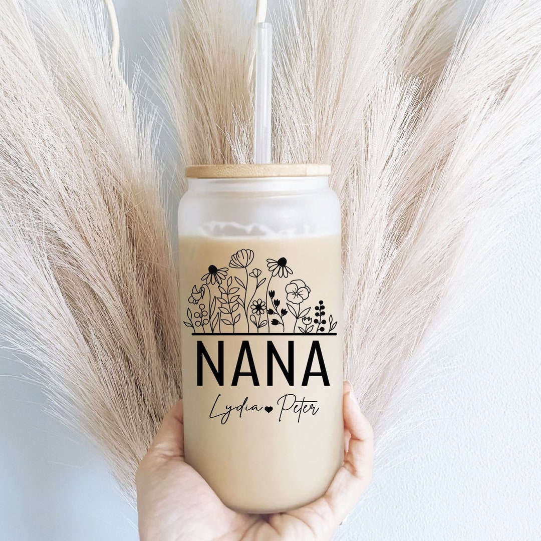 Personalized Nana Coffee Glass Cup With Lid and Straw Nana Gift Tumbler ...