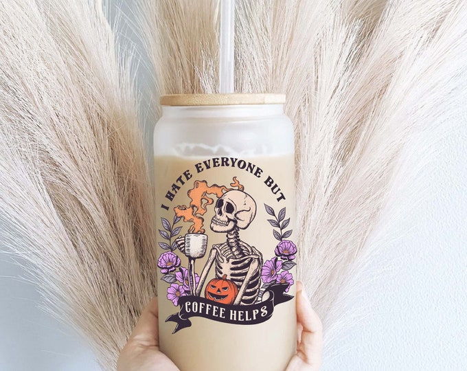 Iced Coffee Glass, Bring Me Iced Coffee, Gift for Coffee Lover, Skulls ...