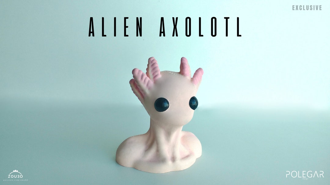 Alien Axolotl 3D Printed Bust With Christmas Hat Option - Designed by ...