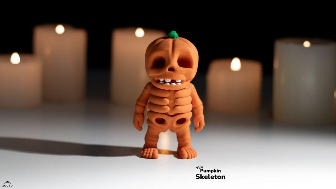 3D Printed Tiny Skeleton Pumpkin Sculpture - Cute Holiday Decor ...