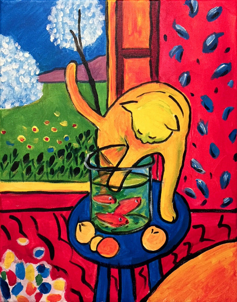 Framed Canvas Art Print Painting Matisse Chat Avec Poissons Rouge Cat ...