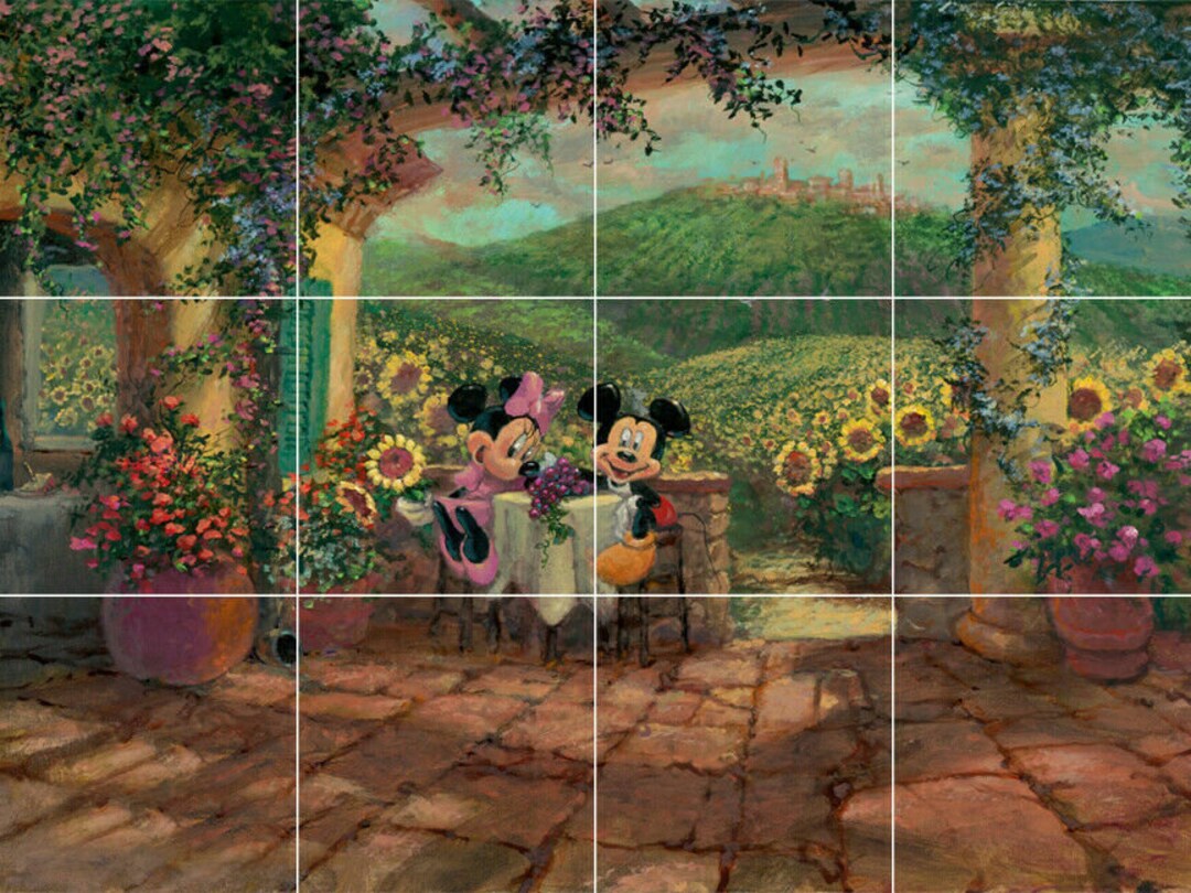 Mickey Minnie Mouse Tuscan Love Vineyard Garden Ceramic Tile Mural ...