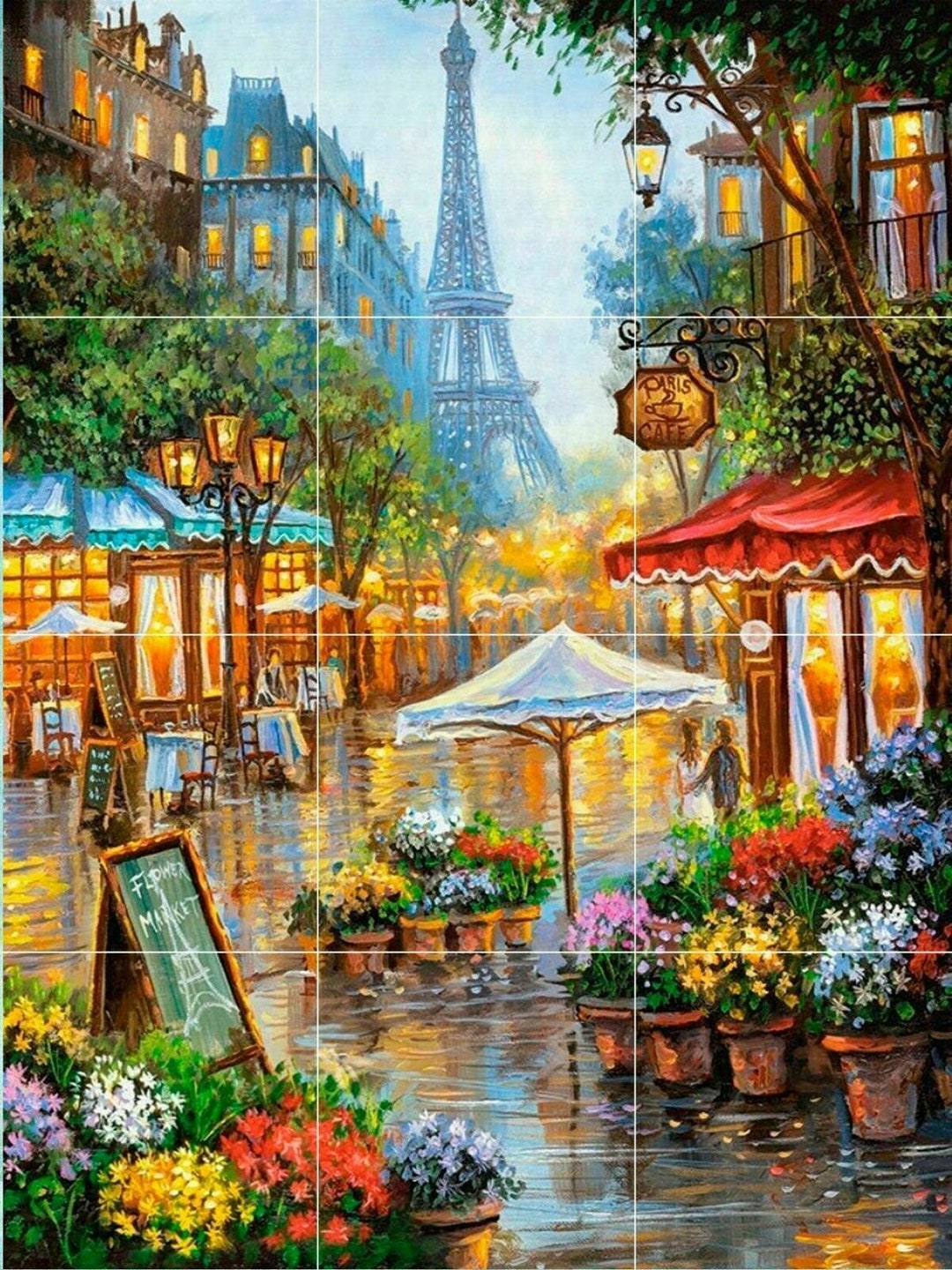 Spring Paris Outdoor Caf Flowers Eiffel Tower Ceramic Tile Mural ...