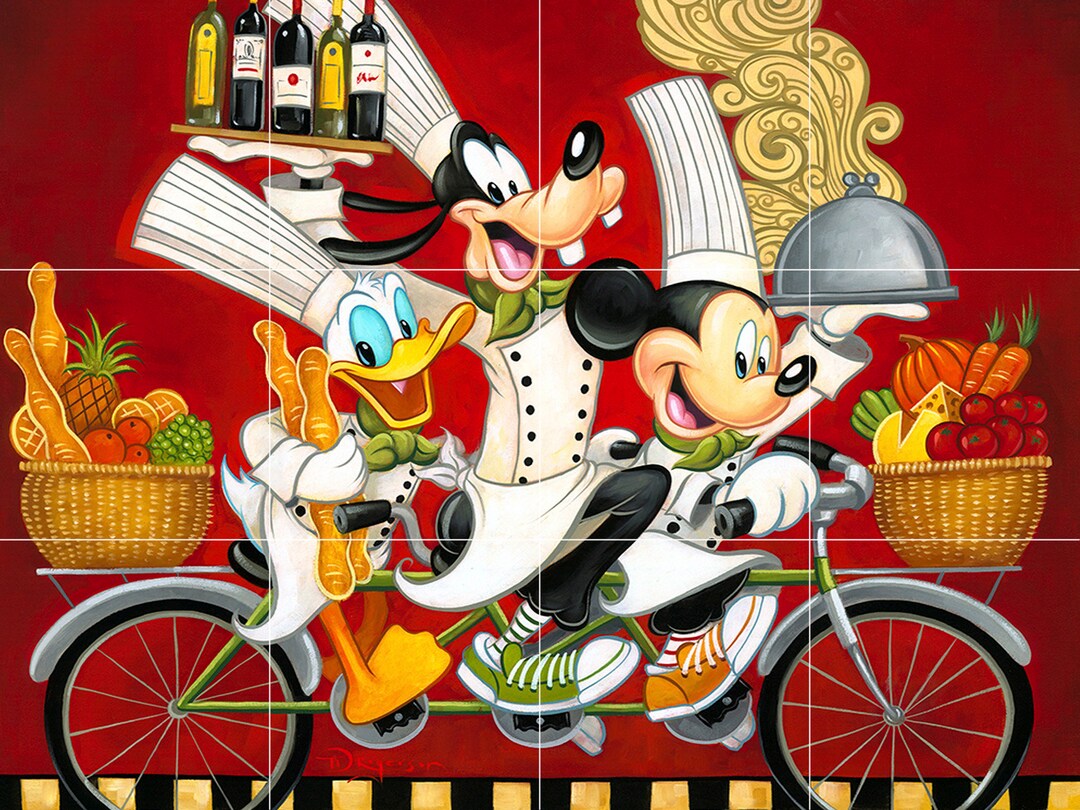 Mickey Mouse Goofy Donald Duck Chef Art Red Food Wine Cooking Fruits ...