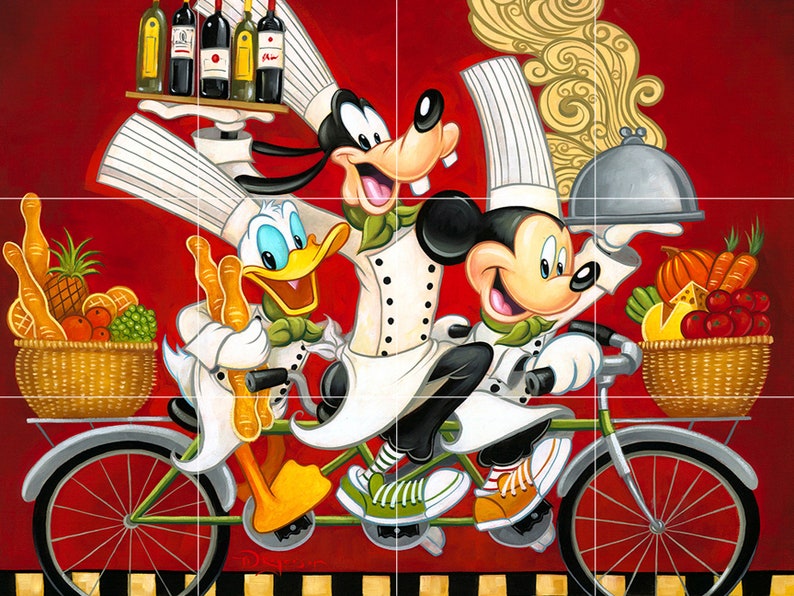 Mickey Mouse Goofy Donald Duck Chef Art Red Food Wine Cooking Fruits ...