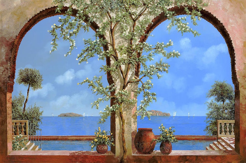 Mediterranean Sea Window View Italy Tuscany Garden Ceramic Tile Mural ...