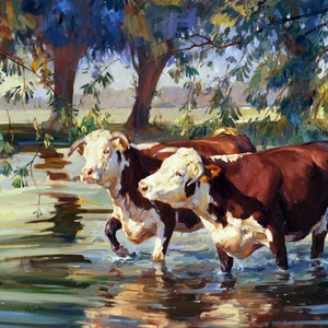 Bluegrass Cow in Stream Farm Animals Ceramic Tile Mural Backsplash ...