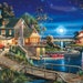 Country Night Scene Cabin Lake Fishing Ceramic Tile Mural Medallion ...