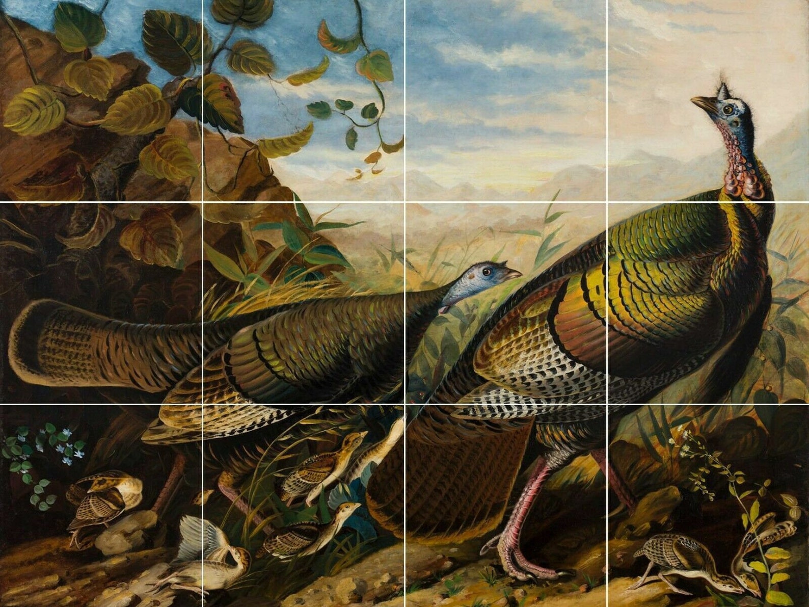 Wild Turkey Family Bird Antique Reproduction Ceramic TILE Mural ...
