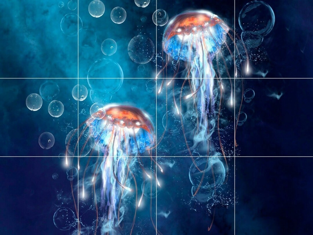 Jellyfish Sea Life Ocean Ceramic Tile Mural Backsplash Medallion - Etsy
