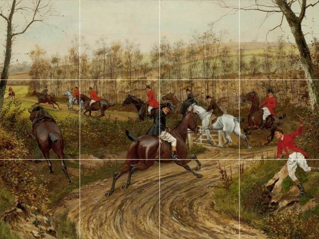 Funny Fox Hunting Ceramic Tile Mural Backsplash Medallion - Etsy