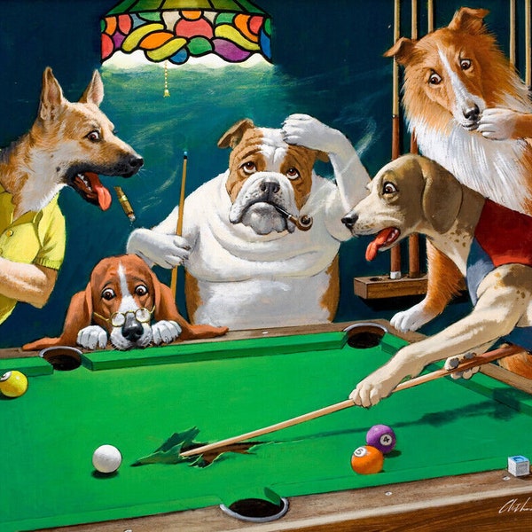 Dogs Playing Pool - Etsy