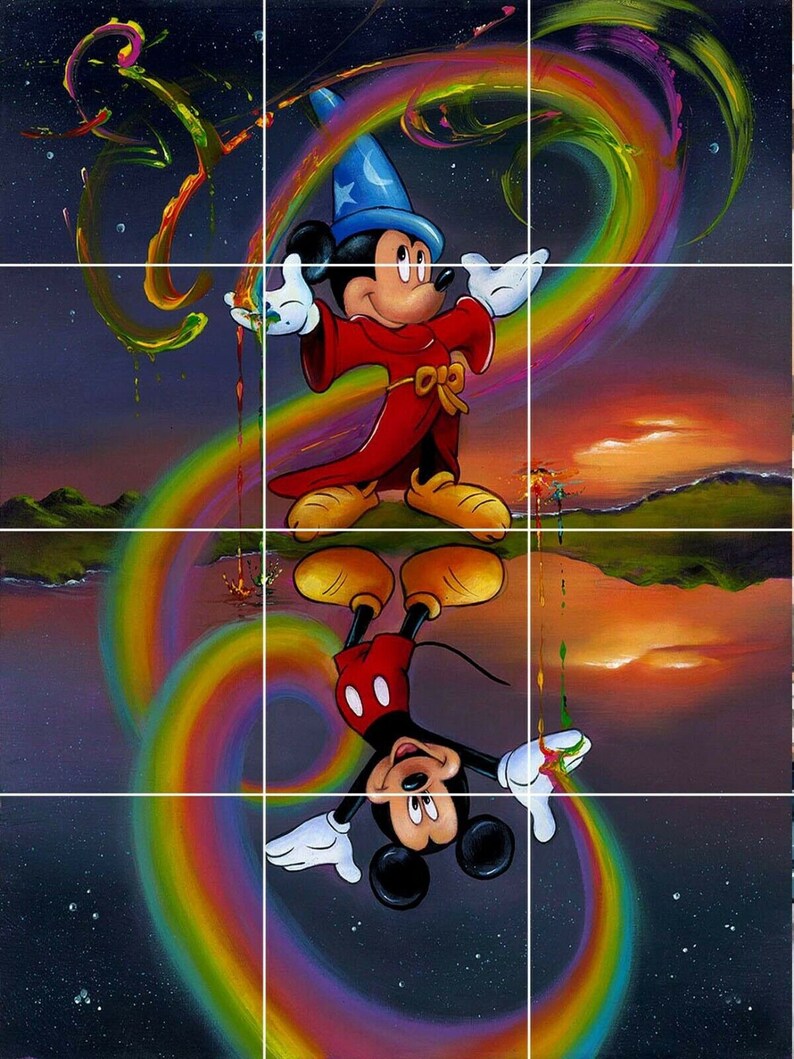 Mickey Mouse Wizard Fantasia Magic Stars Ceramic Tile Mural Backsplash ...