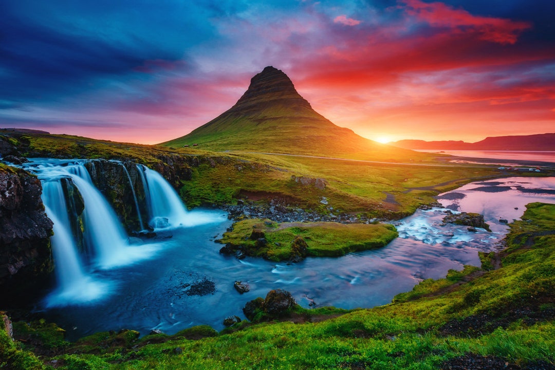 Framed Canvas Art Print Giclée or Poster Evening in Kirkjufell Volcano ...
