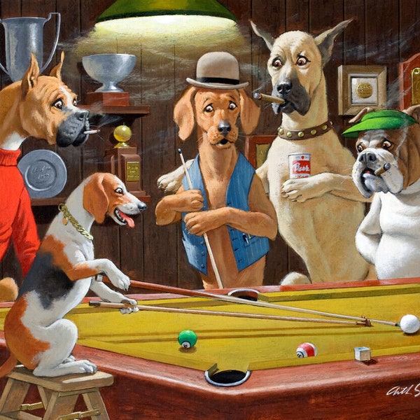 Dogs Playing Pool - Shop Online - Etsy