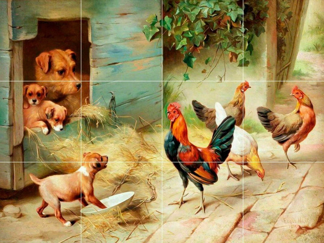 Puppy Chicken Dog Country Farm Animals Ceramic Tile Mural Backsplash ...