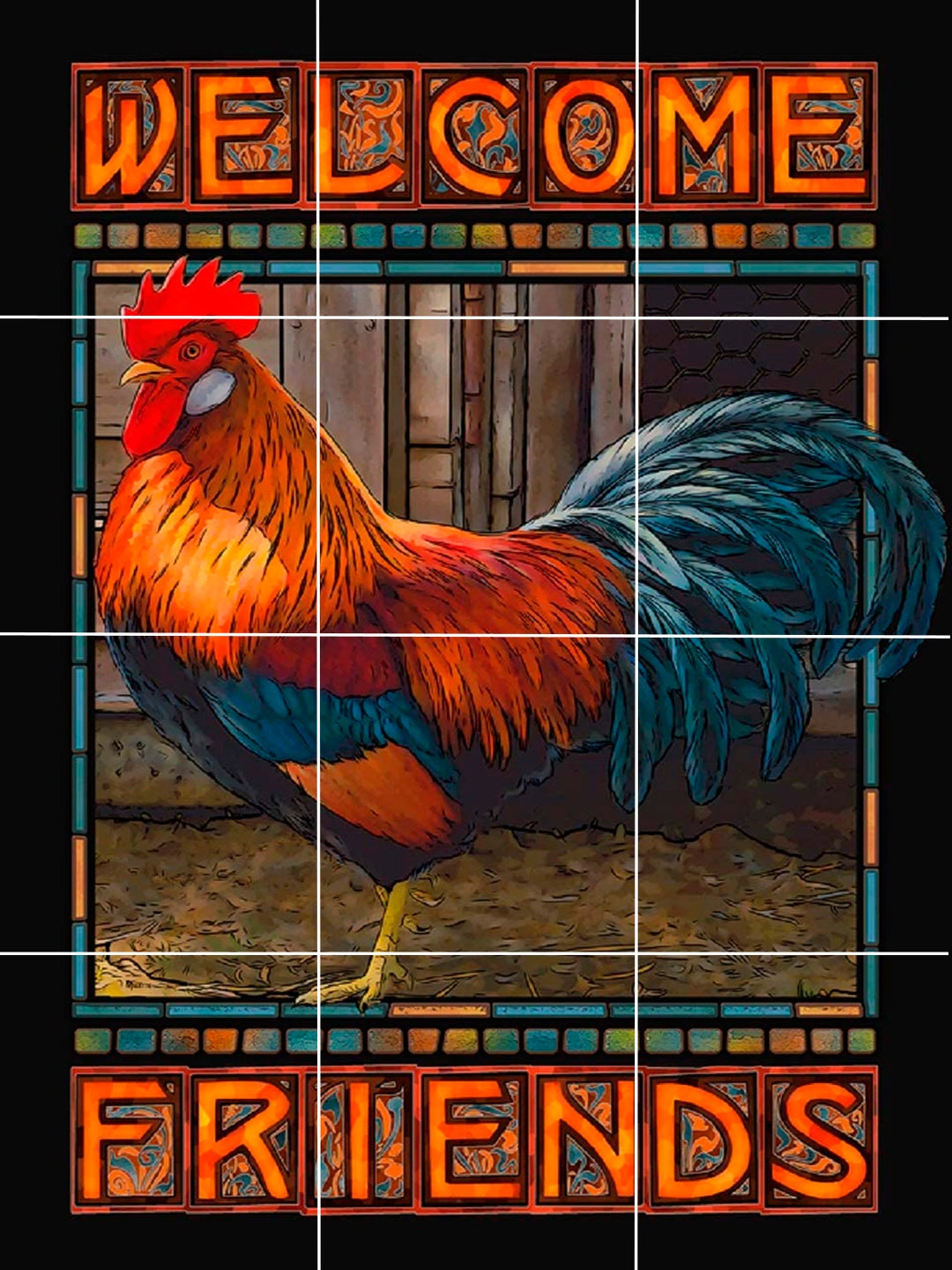 Chicken Rooster Farm Friends Welcome Country Animals Ceramic Tile Art ...