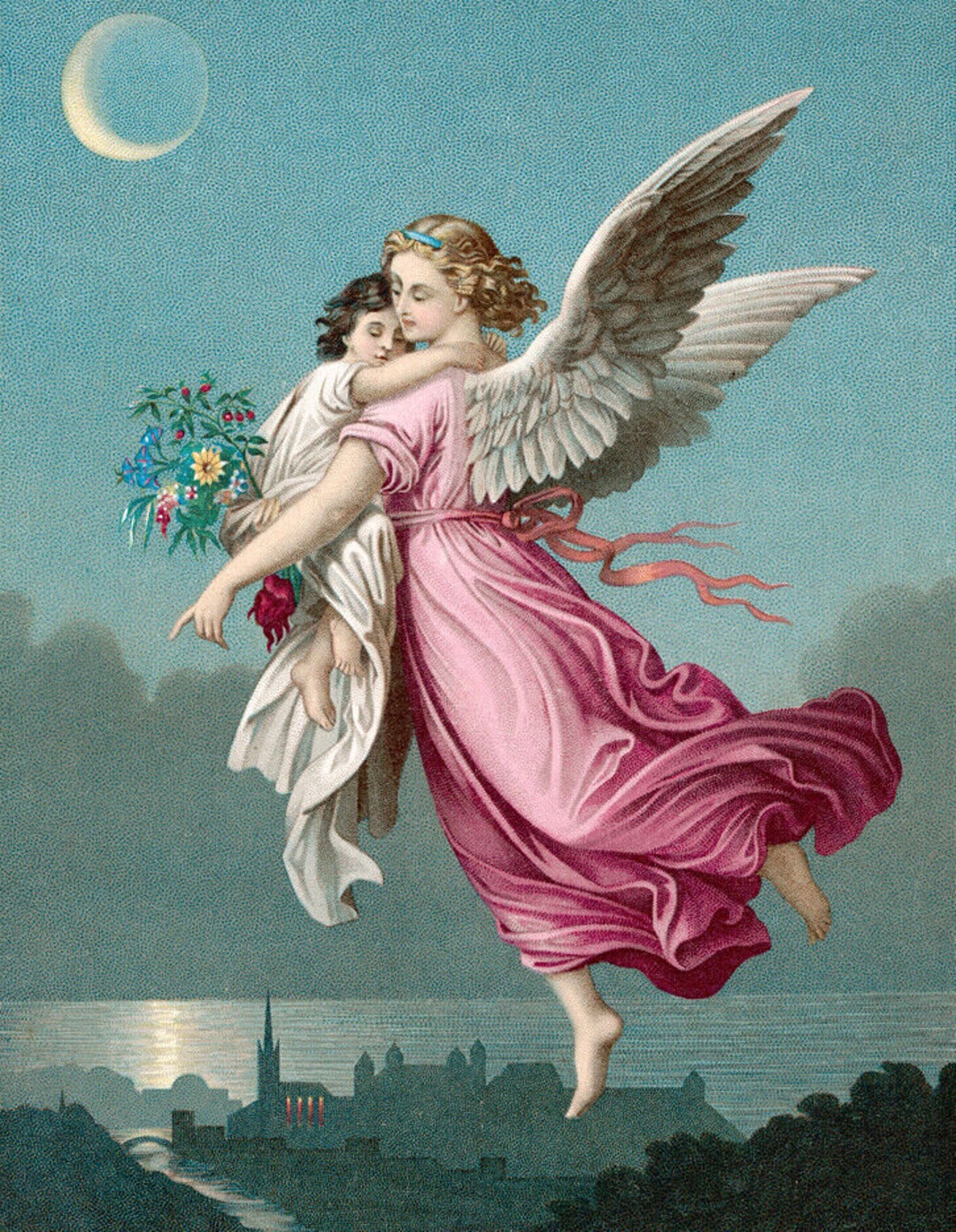 Guardian Angel Carrying Child Ceramic Tile Mural Backsplash Medallion ...