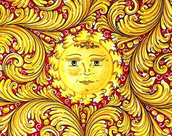 Tile Mural Baroque Sun Hand Painting Tiles Ceramic Panel - Etsy