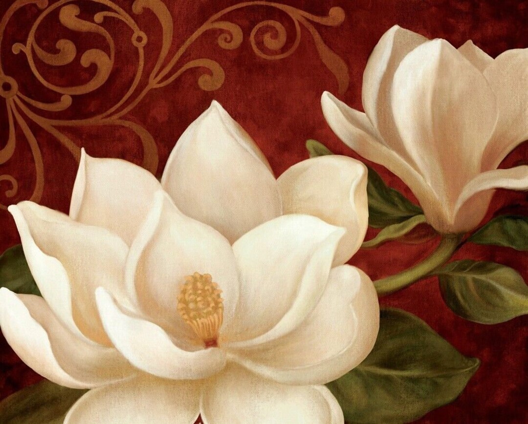 White Magnolia Flower Garden Continental Ceramic Tile Mural Backsplash ...